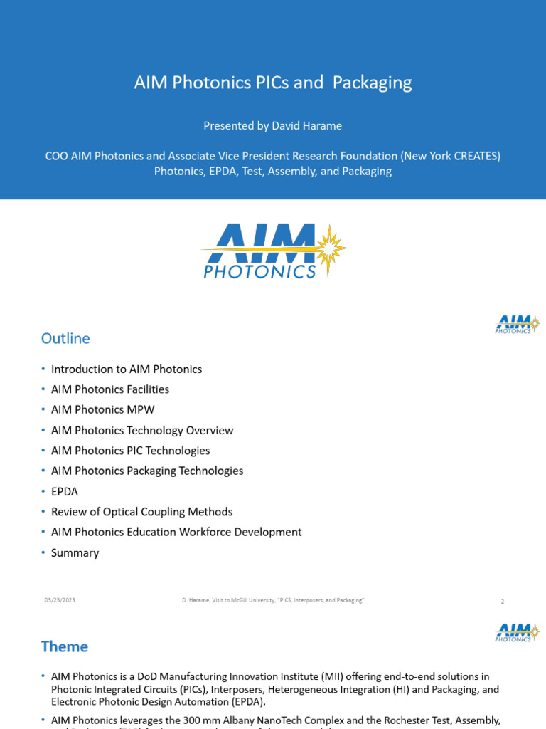 AIM Photonics: PICs and Packaging Solutions | PDF | Photonics | Laser