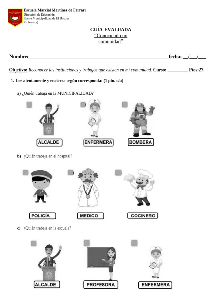 Oficios y Profesiones Guía Evaluada | PDF