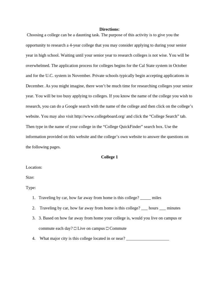 College Research Project Guide | PDF | College | Student Financial Aid ...