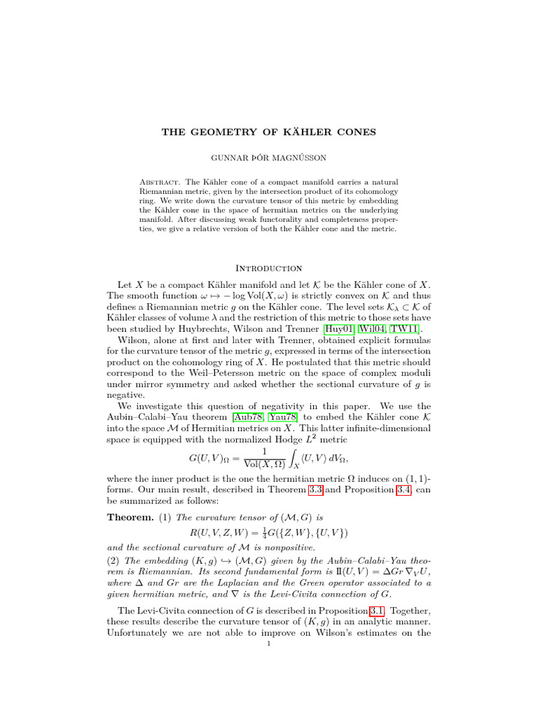 Geometry of Kähler Cones and Metrics | PDF | Mathematical Physics ...