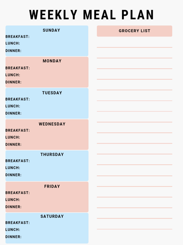Colorful Weekly Meal Planner | PDF