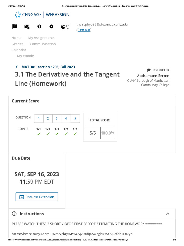 3.1 The Derivative and The Tangent Line - MAT 301, Section 1203, Fall ...