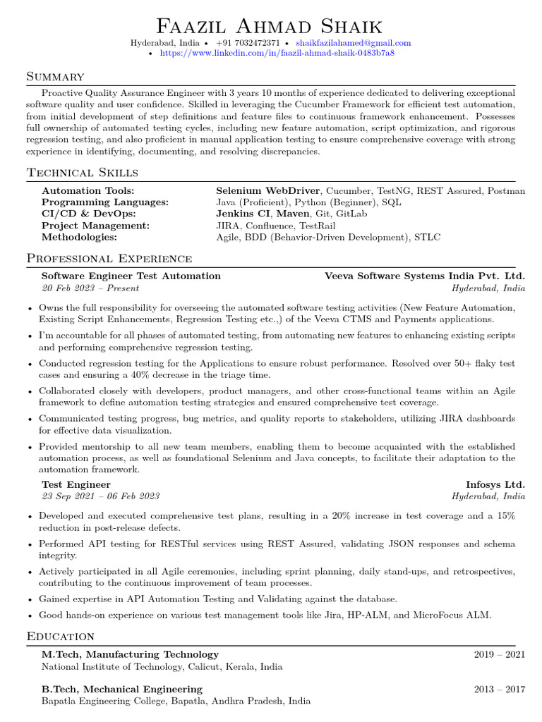 Quality Assurance Engineer Profile | PDF | Software Testing ...