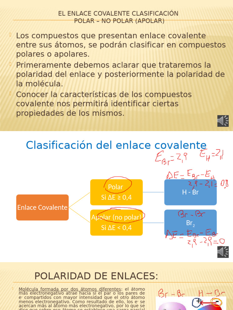 El Enlace Covalente Clasificación Polar - No Polar ENLACE PARTE II ...