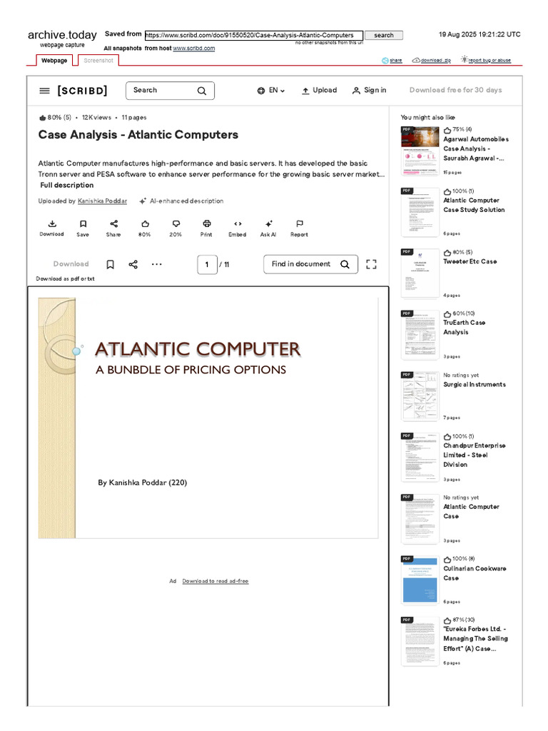 Case Analysis - Atlantic Computers - PDF - Cost - Server (Computing) | PDF | Pricing | Computing
