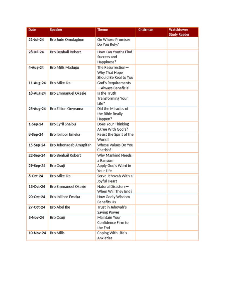 Upcoming Public Talks Schedule 2024 | PDF