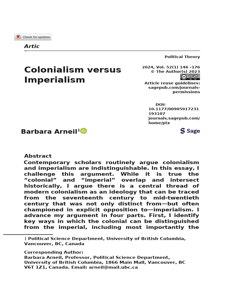 1 Arneil 2023 Colonialism Versus Imperialism | PDF | Imperialism ...