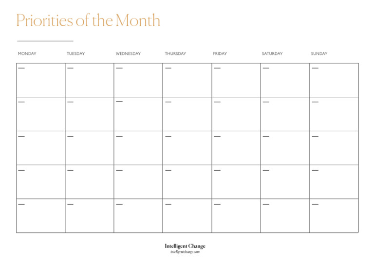 New Monthly Calendar Priorities Intelligent Change | PDF