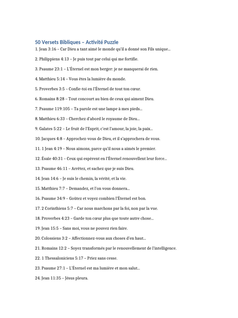 50 Versets Bibliques à Découper et Imprimer | PDF | Jean (apôtre ...