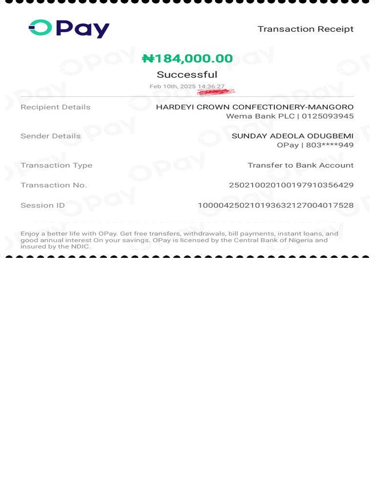 Successful OPay Transaction Receipt | PDF