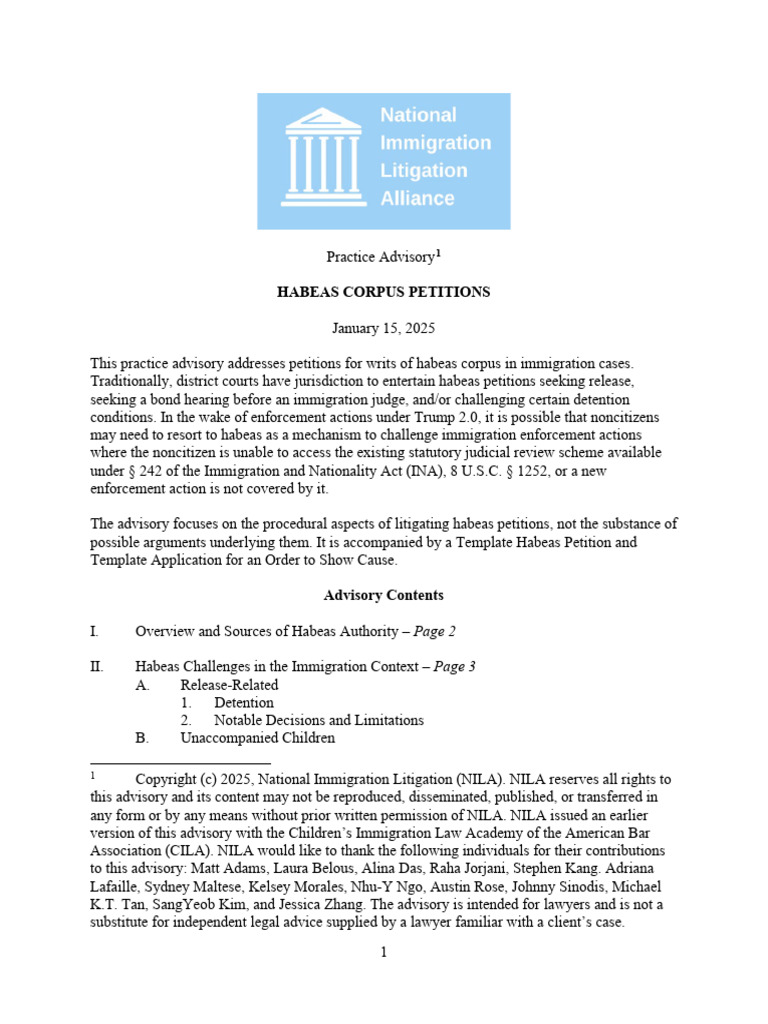 Immigration Habeas Corpus Advisory | PDF | Habeas Corpus | Public Law