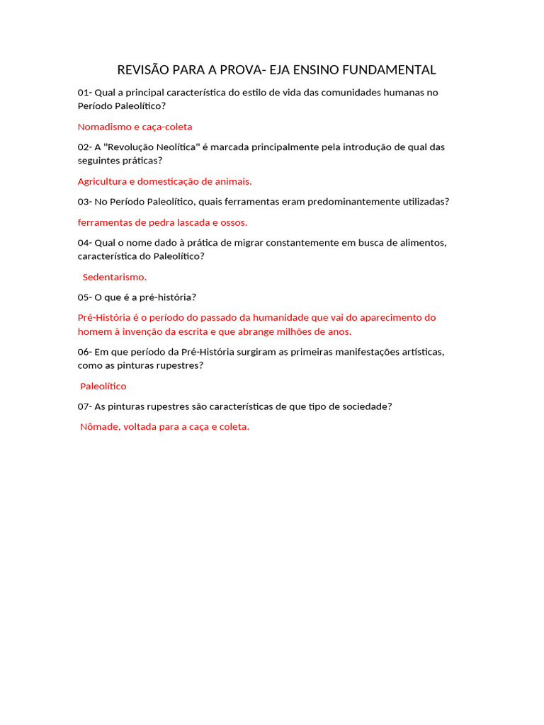 Revisão Para Prova Eja Ensino Fundamental | PDF