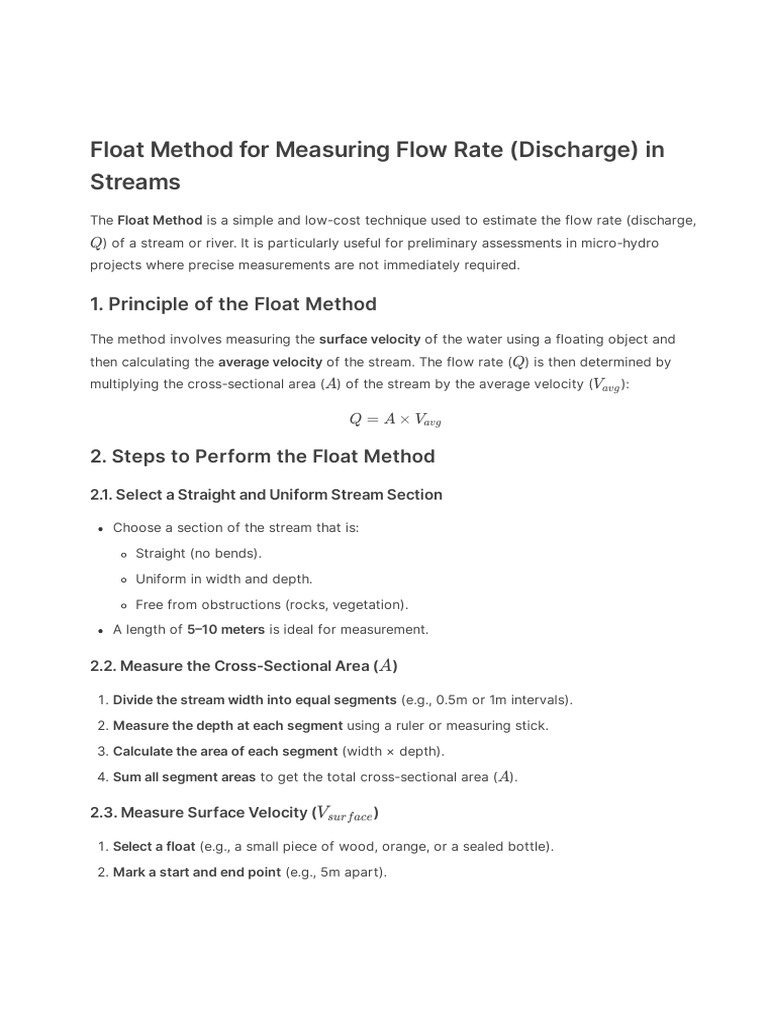 Float Method for Stream Discharge Measurement | PDF | Flow Measurement ...
