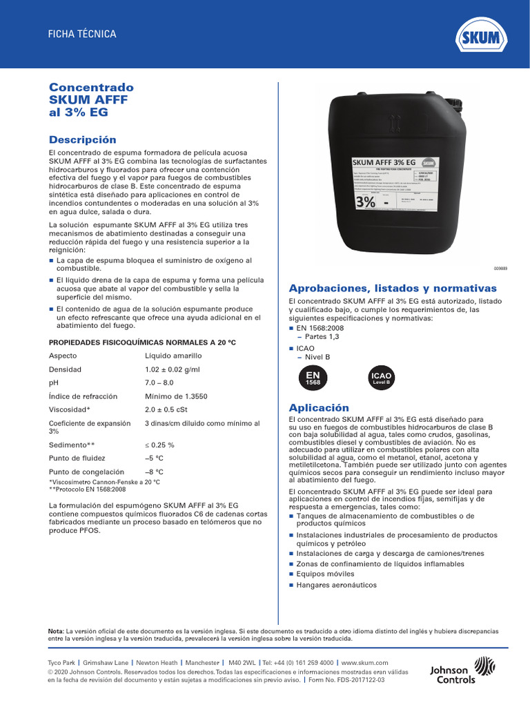 Concentrado SKUM AFFF 3% EG para incendios | PDF | Agua | Espuma