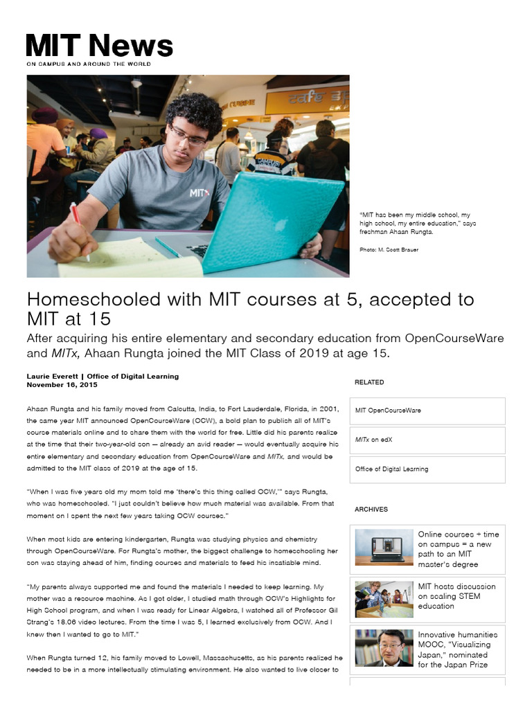 Homeschooled With MIT Courses at 5, Accepted to MIT at 15 _ MIT News ...