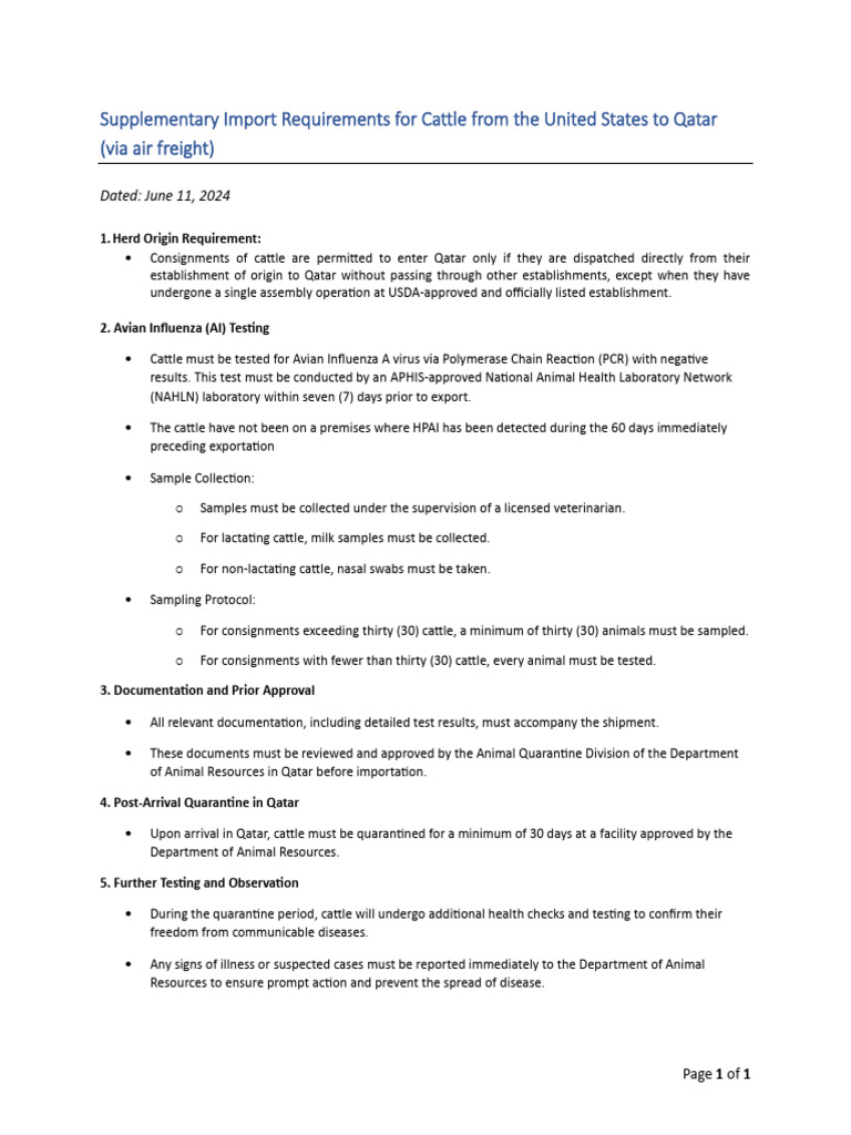 Cattle Import Requirements to Qatar | PDF