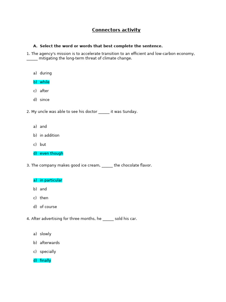 Connectors Activity | PDF
