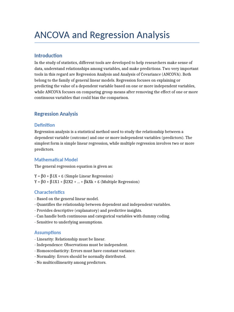 ANCOVA and Regression | PDF | Linear Regression | Analysis Of Covariance