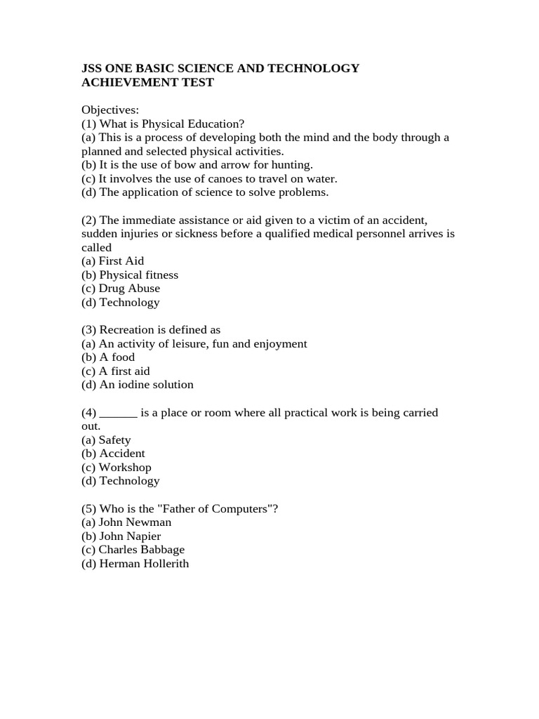 Jss One Basic Science and Technology | PDF