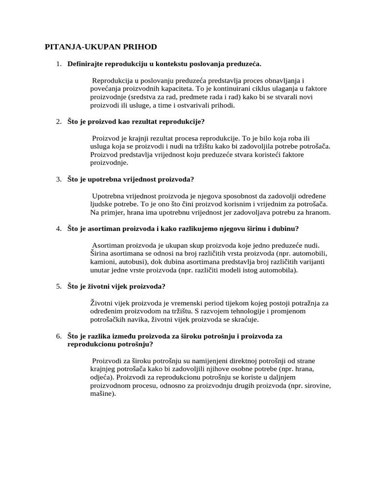 Pitanja-Ukupan Prihod | PDF
