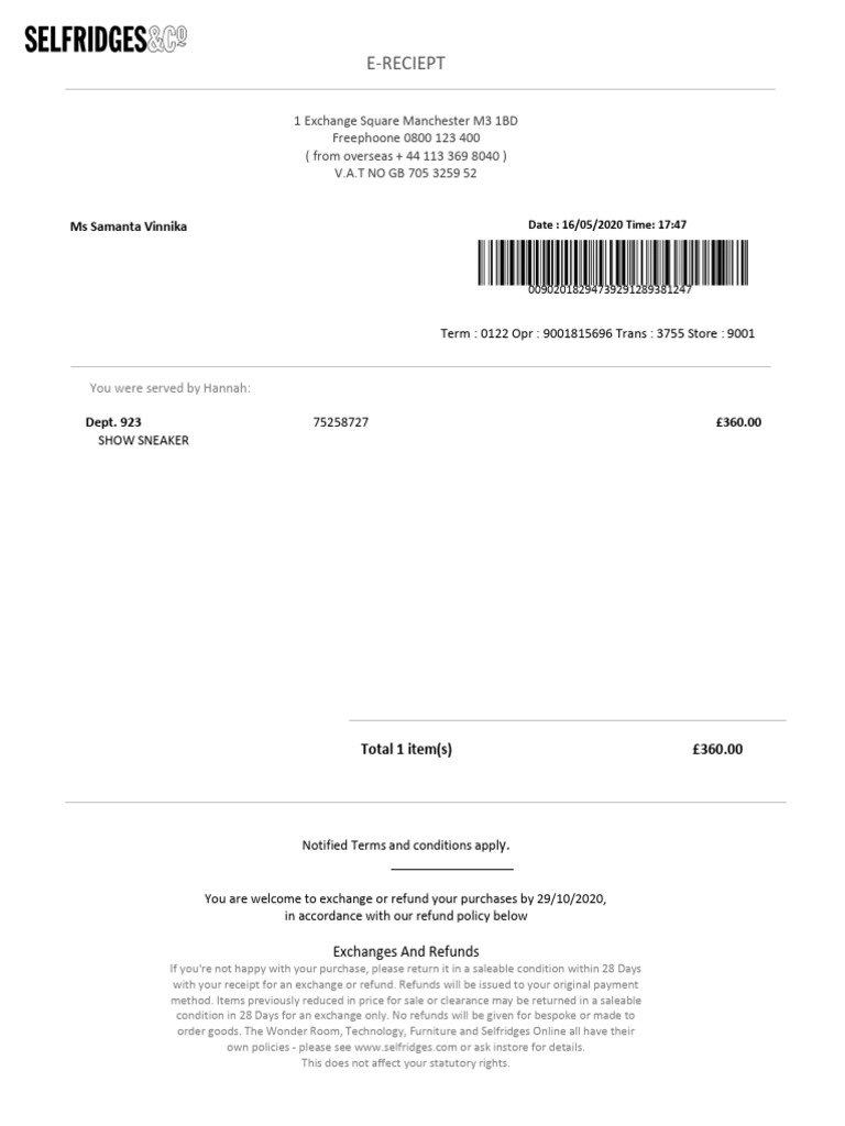 Refund Policy and E-Receipt Details | PDF