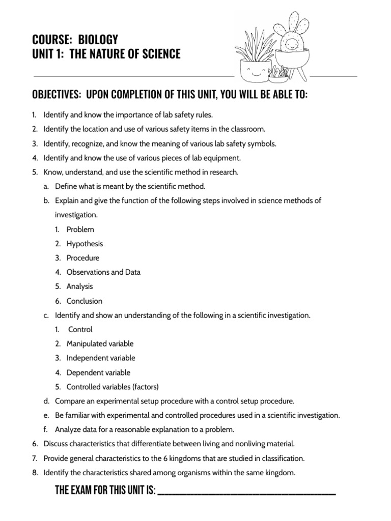 2023-24 Unit 1 Objective Sheet | PDF