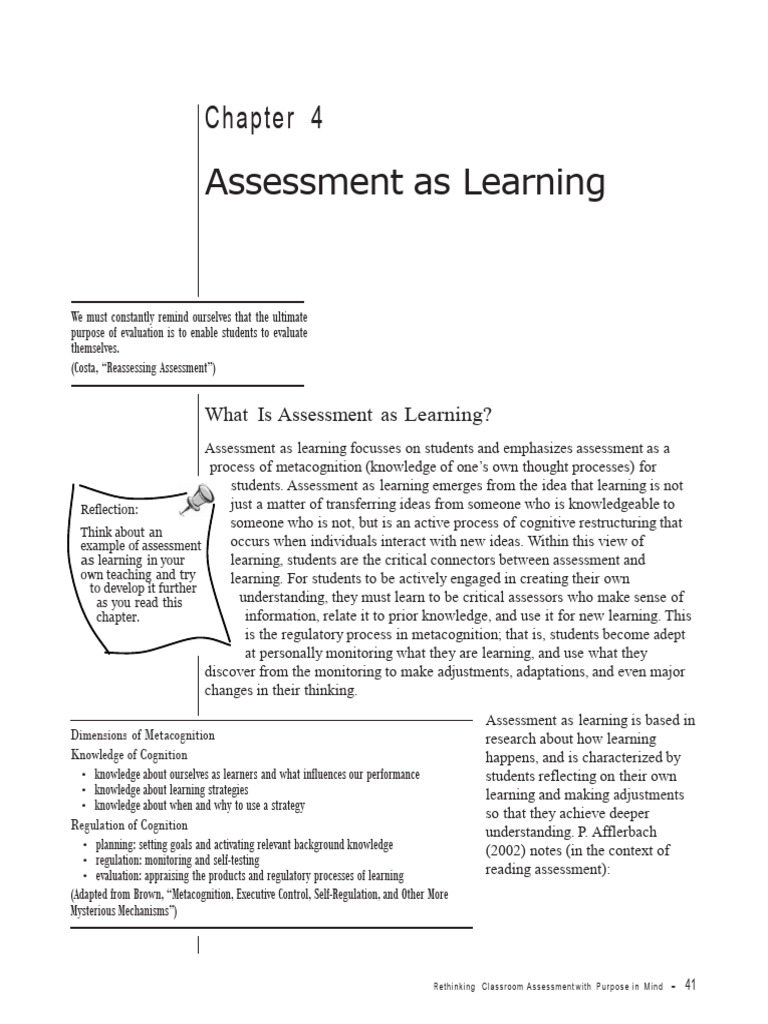 CH 4 Assessment As Learning | PDF | Metacognition | Learning