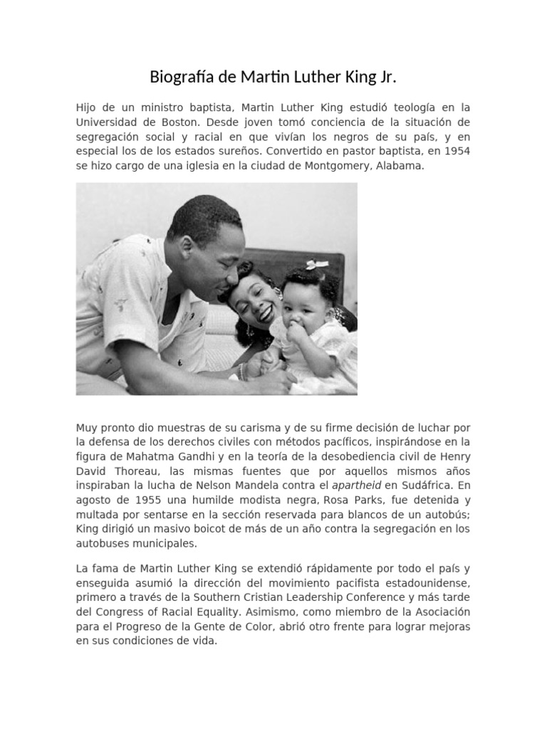 Biografía de Martin Luther King Jr. | PDF | Martin Luther King hijo.