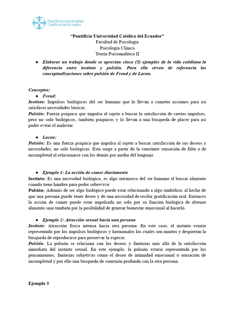 Diferencias entre Instinto y Pulsión | PDF | Instinto | Jacques Lacan