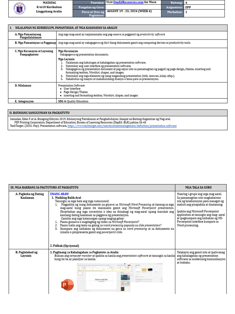 Dll Matatag _epp 4 q1 w4 | PDF