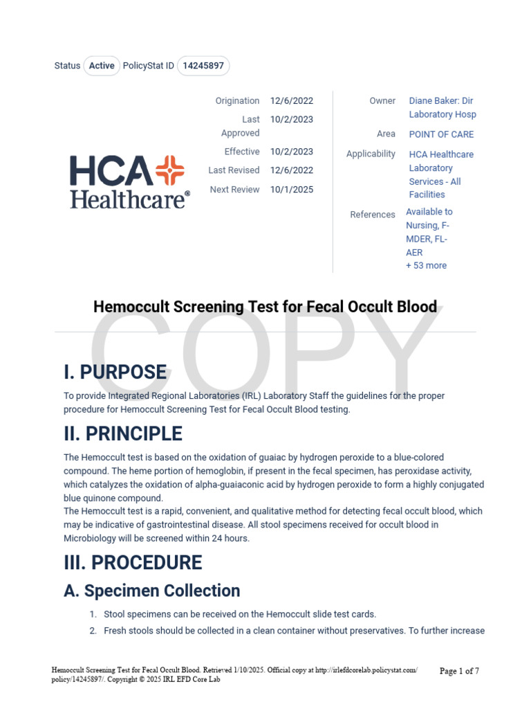Hemoccult Screening Test For Fecal Occult Blood | PDF | Clinical ...