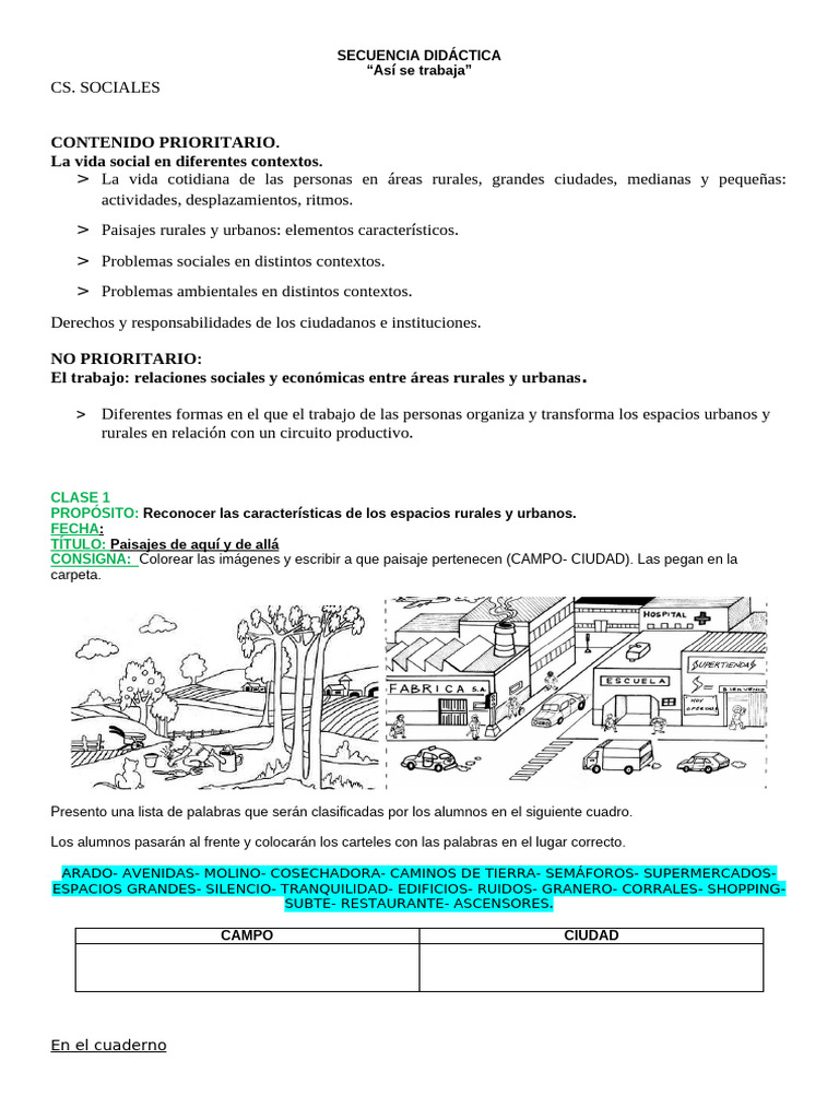 Secuencia Didáctica Sociales Campo y Ciudad | PDF