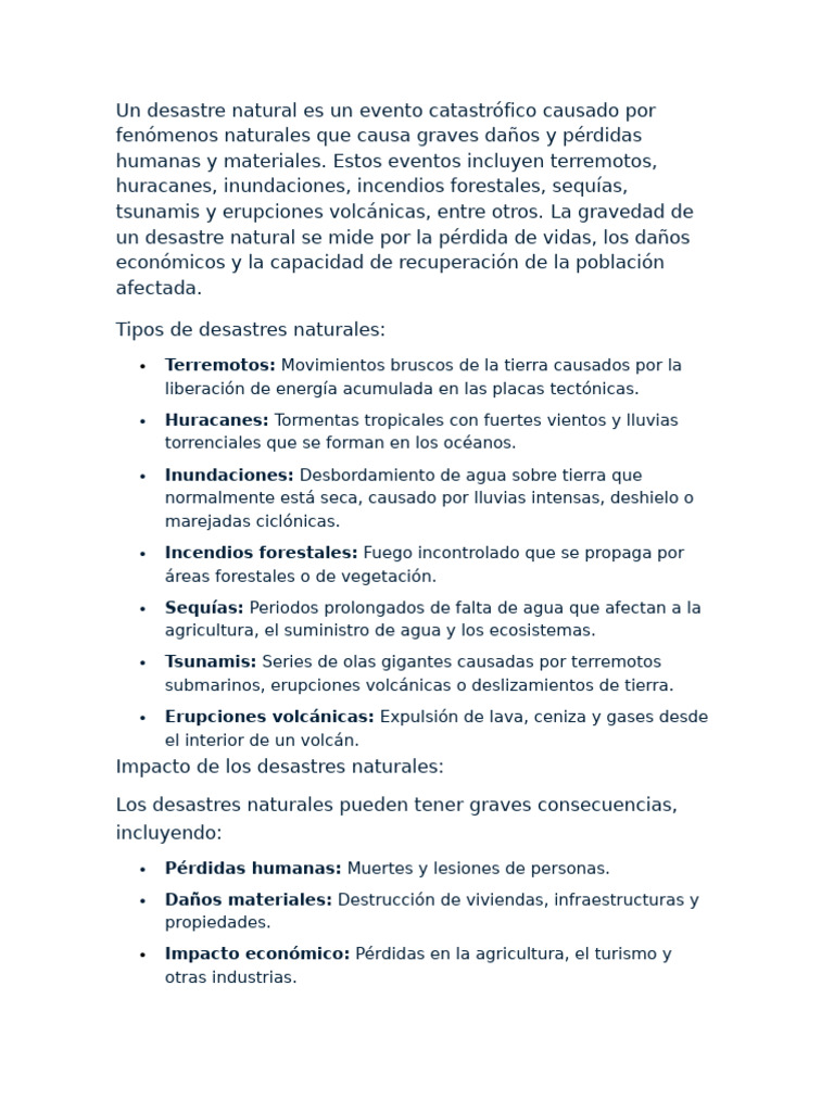 Tipos e Impacto de Desastres Naturales | PDF