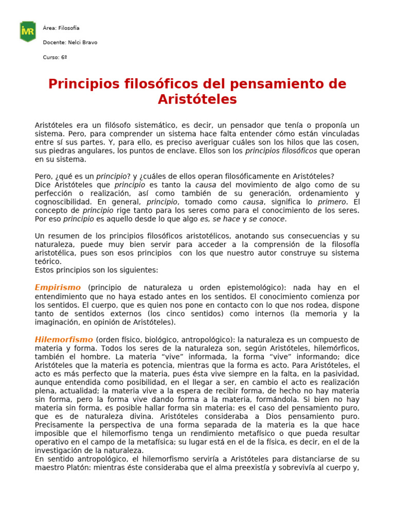 Principios filosóficos de Aristóteles | PDF | Aristóteles | Alma