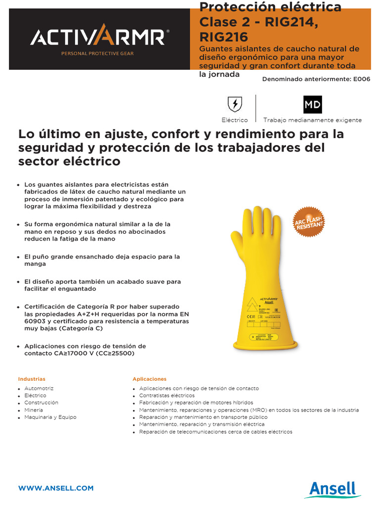 Activarmr Electrical Protection Class 2 Rig214y Pds Lac | PDF | Guante ...