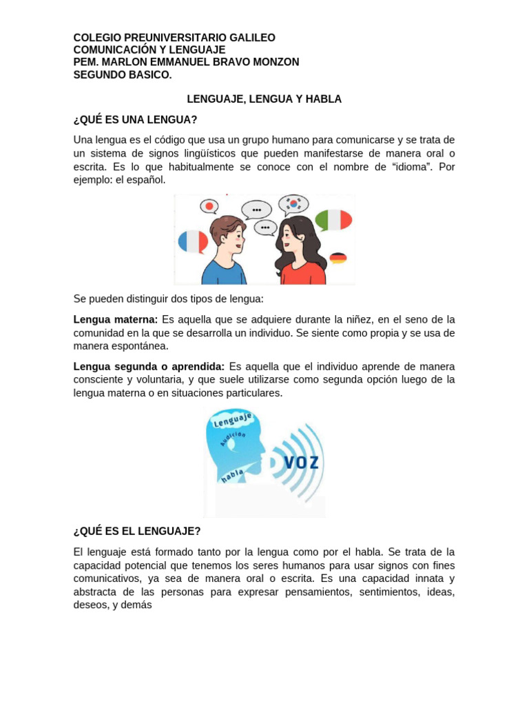 Lengua, Lenguaje y Habla: Conceptos Clave | PDF | Comunicación | Habla