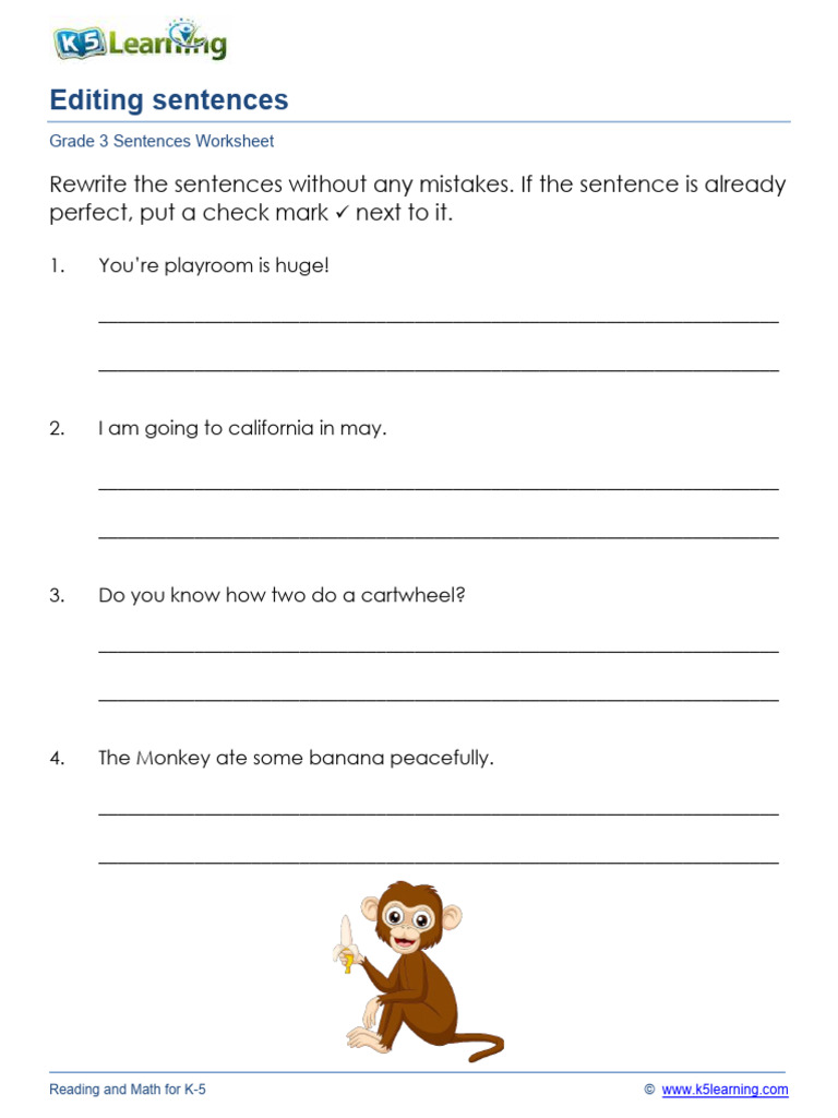 Editing Sentences Worksheet Grade 3 Editing 4mg | PDF