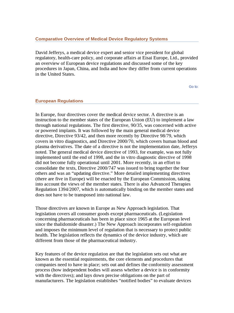 Comparative Overview of Med Device Reg | PDF | Medical Device ...