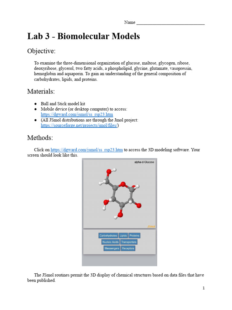 3D Biomolecular Models Lab Guide | PDF | Fatty Acid | Triglyceride