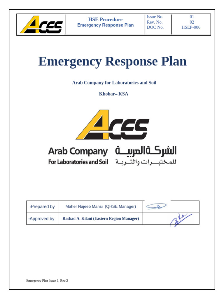 ACES Emergency Response Plan | PDF | First Aid | Emergency