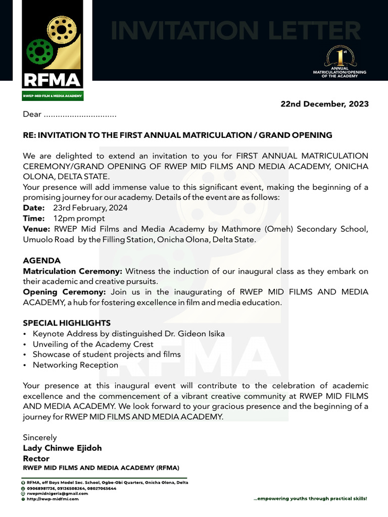 Invitation Letter (Matriculation) | PDF