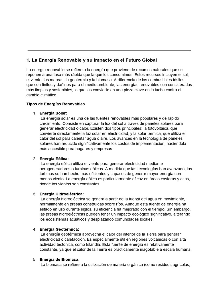 La Energía Renovable y Su Impacto | PDF | Energía renovable | Energía solar