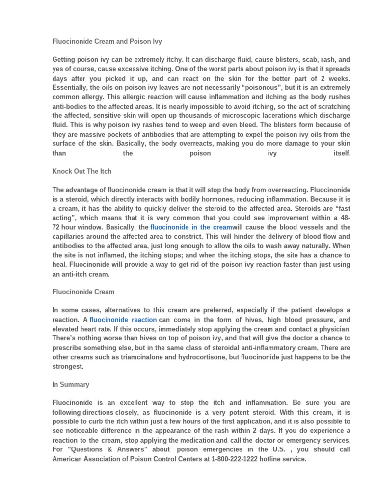 Fluocinonide Cream and Poison Ivy | PDF | Allergy | Medical Specialties
