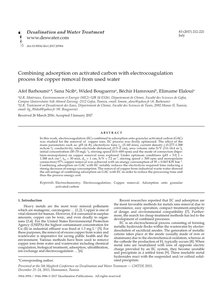 Combining Adsorption On Activated Carbon With Electrocoagulation ...