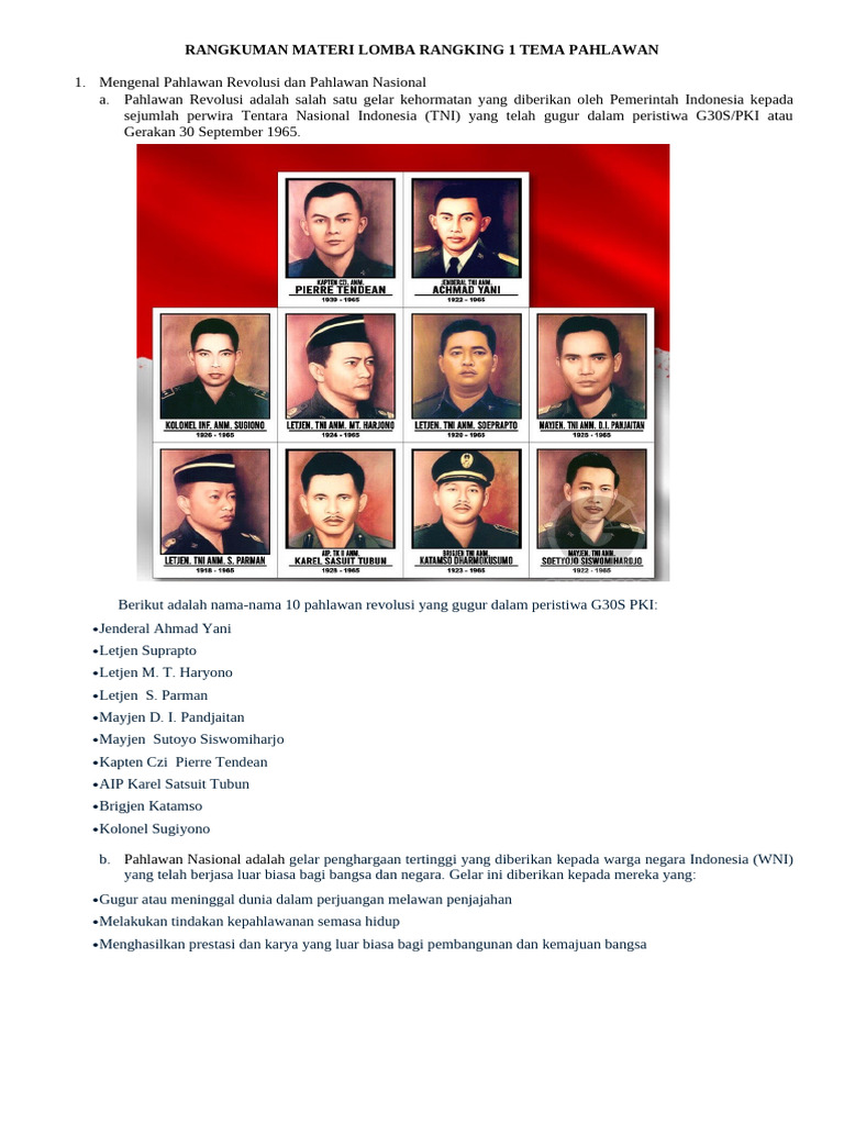 Rangkuman Materi Lomba Rangking 1 Tema Pahlawan Part1 | PDF