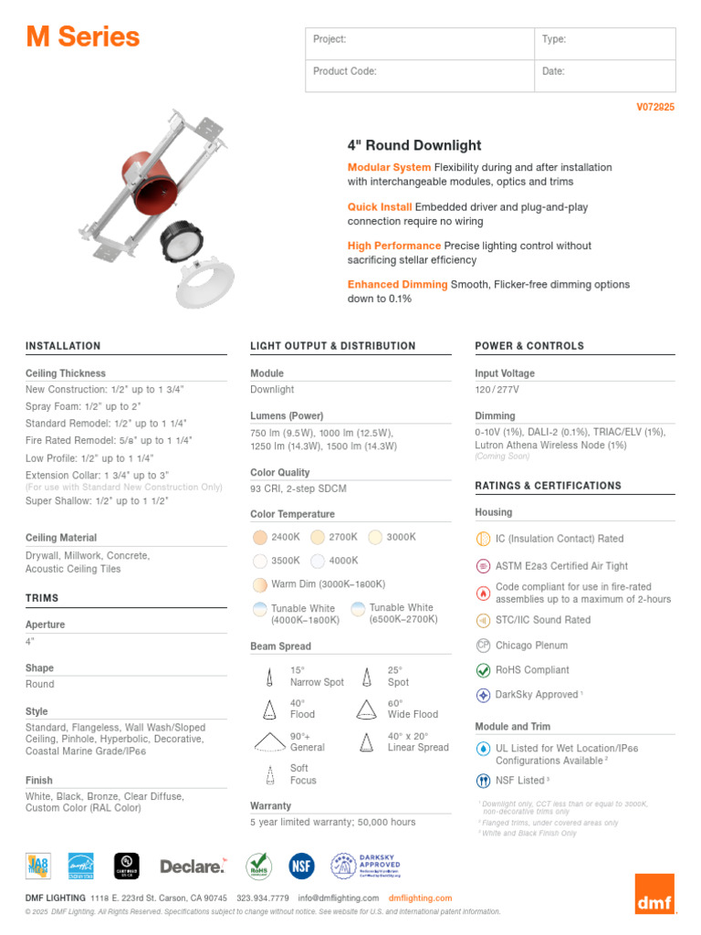 DMF M Series 4" Downlight Overview | PDF | Lighting | Light