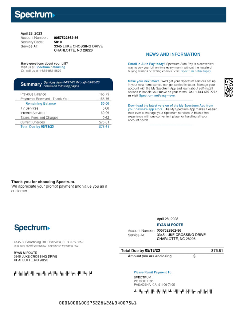 Spectrum Utility Bill Details | PDF