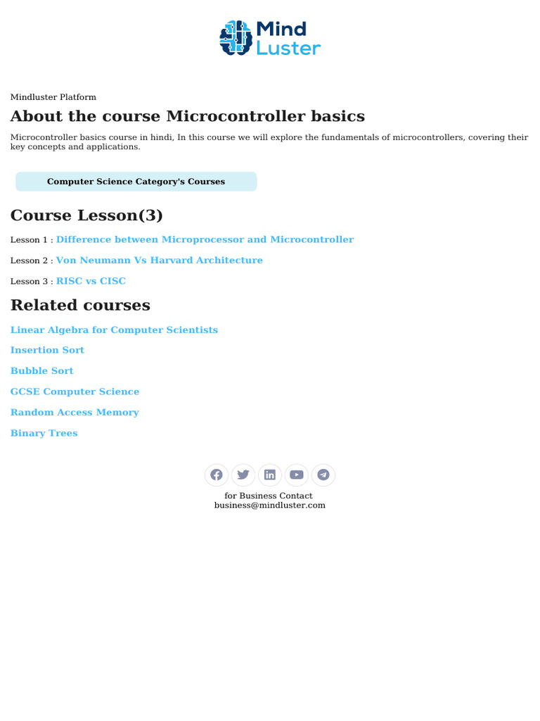 Microcontroller Basics Course Content | PDF