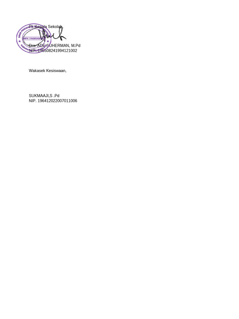 PLT Kepala Sekolah Drs. Ade Suherman, M.PD | PDF