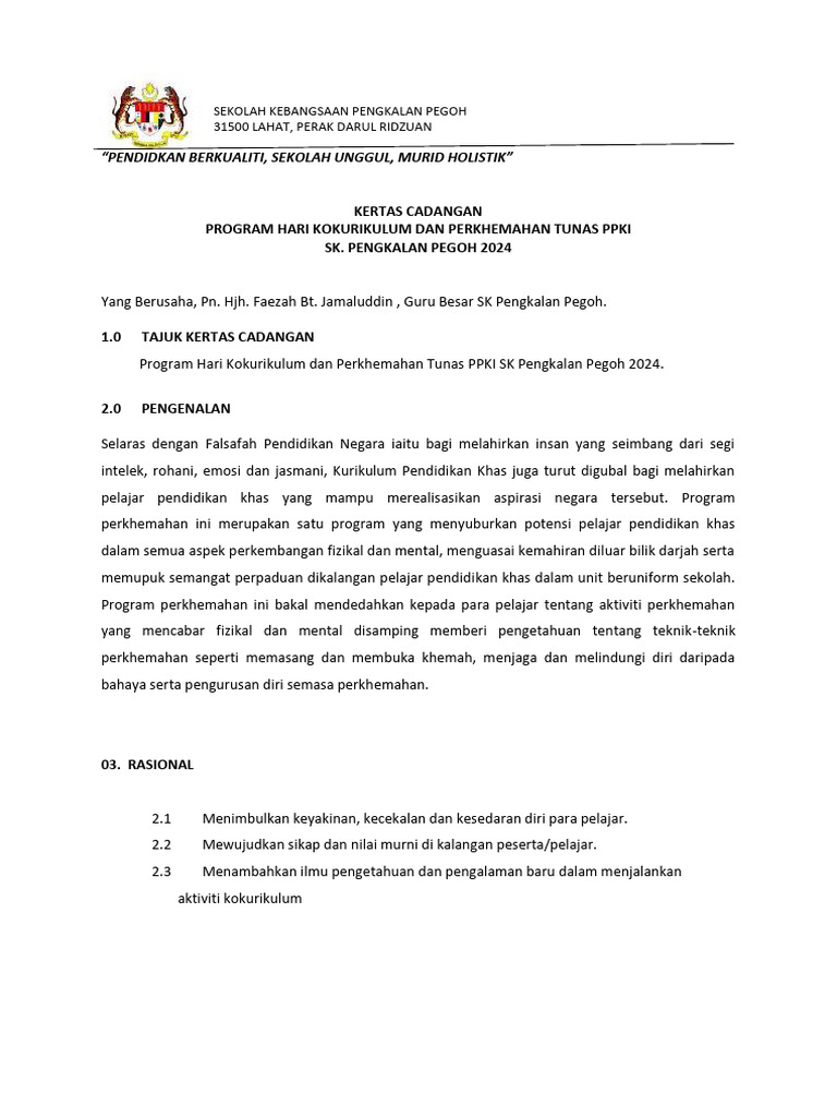 Kertas Kerja Perkhemahan Ppki 2024 | PDF